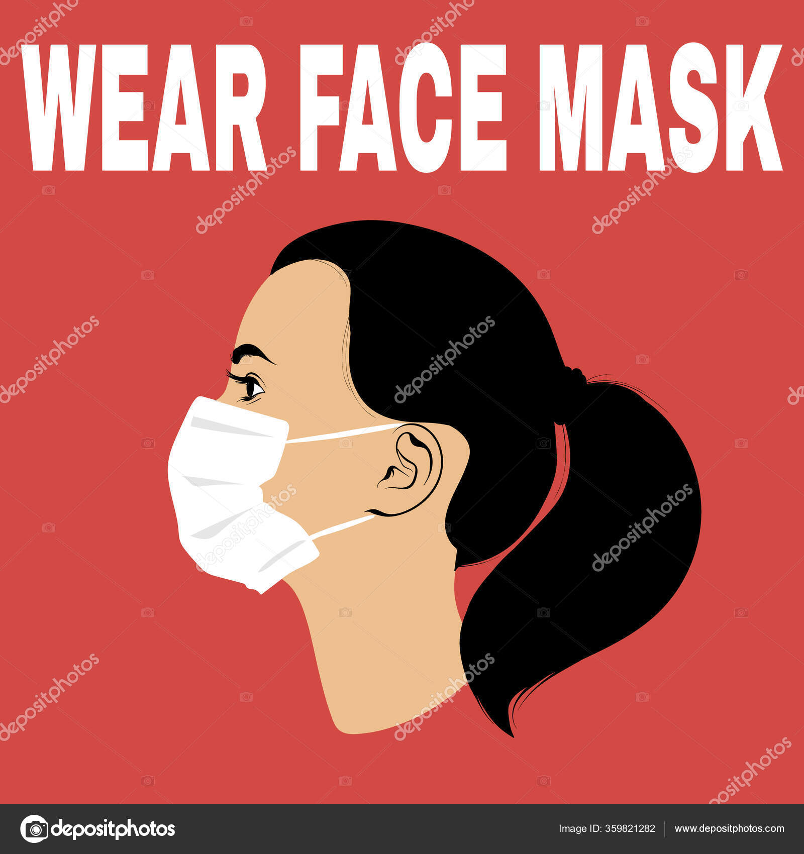 Wear Face Mask Vector Hand Drawn Illustration Girl Face Mask Stock ...