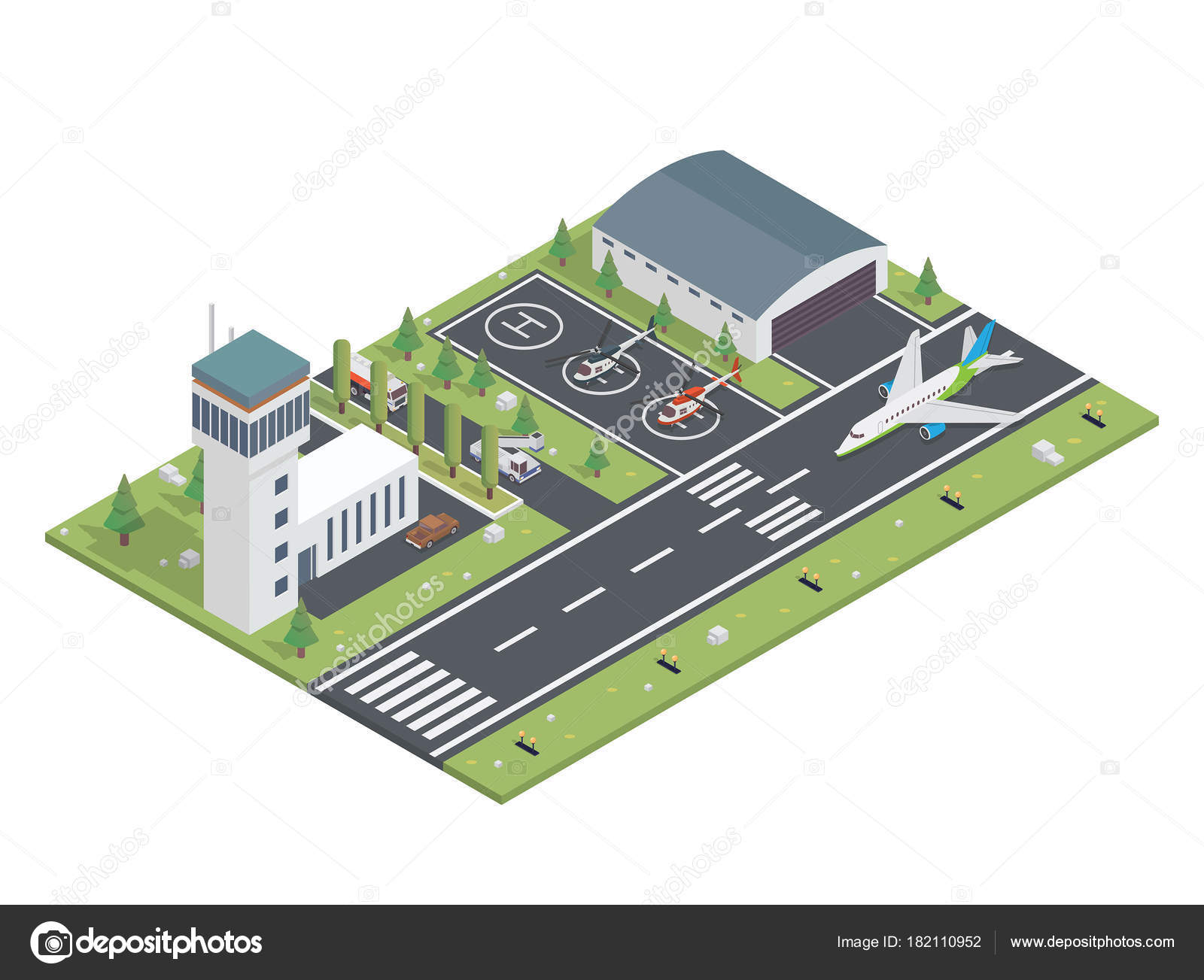 Modern Urban Airport Terminal Isometric Illustration Stock Vector Image ...