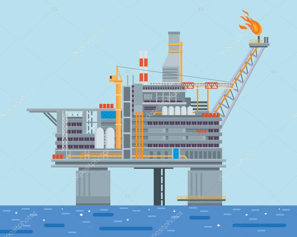 Ilustración moderna de la instalación de perforación de plataformas petrolíferas en alta mar 2022