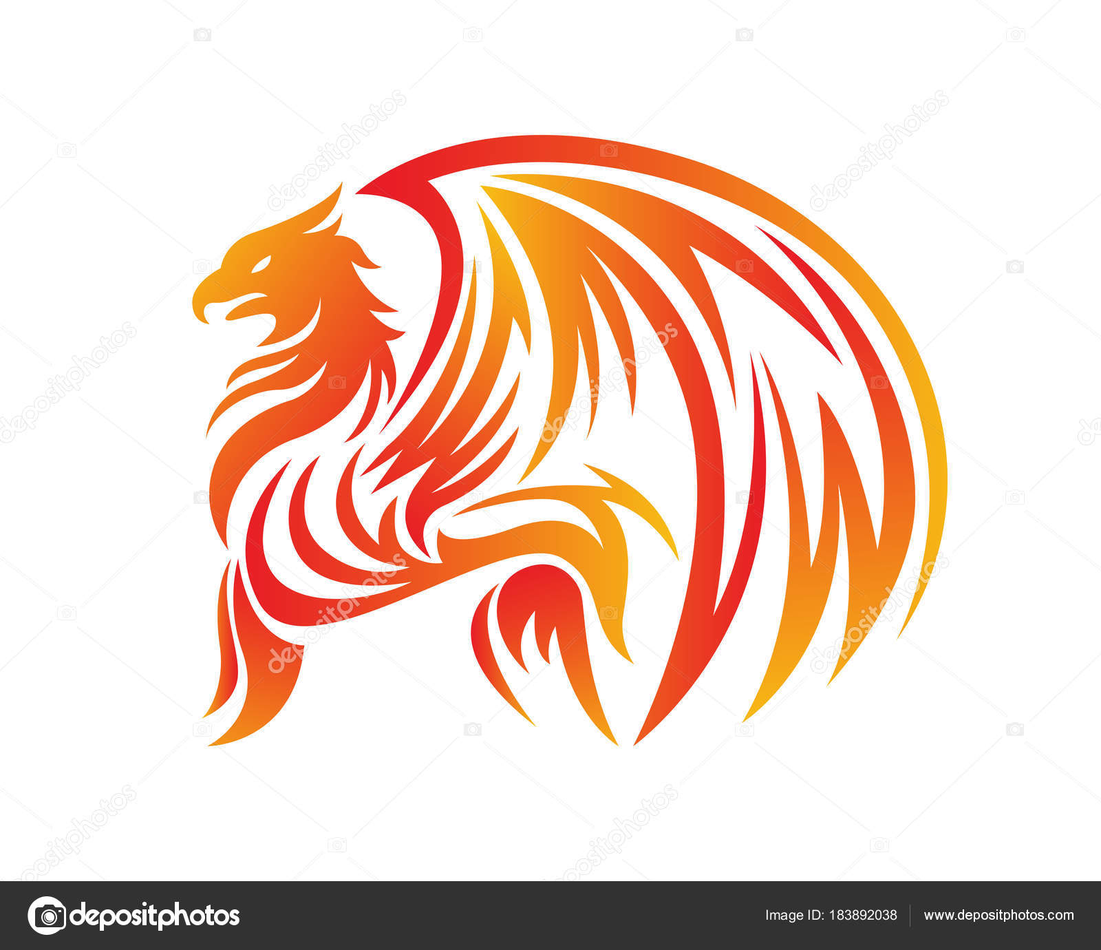 Passionate Flaming Imaginary Mythology Creature Logo Griffin Stock ...