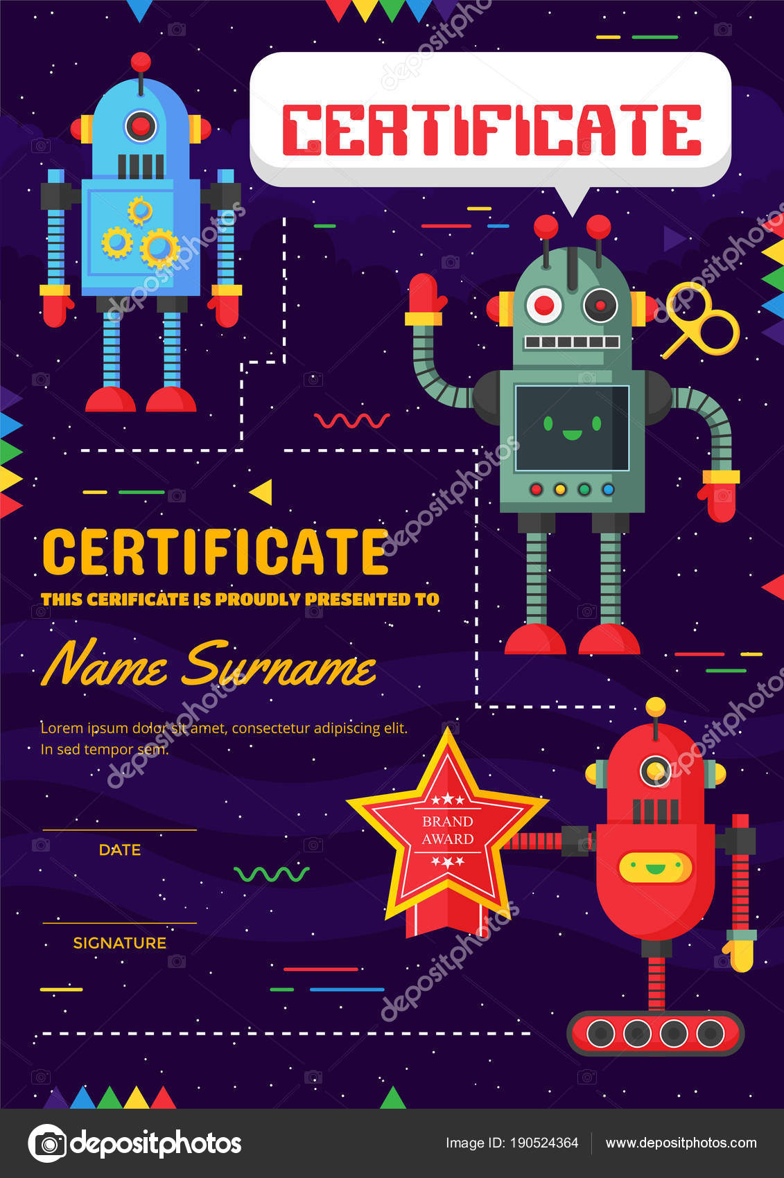 Schattige Kinderen Robotic Klasse Certificaat Van Voltooiing Waardering ...