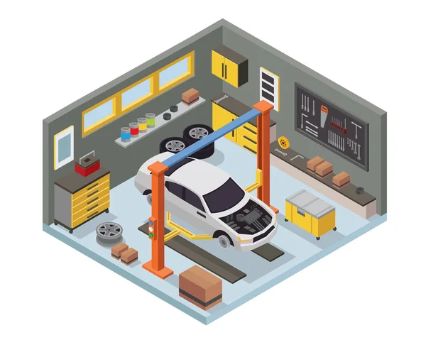 Modern Isometric Car Workshop Garage Interior Design — Stock Vector ...