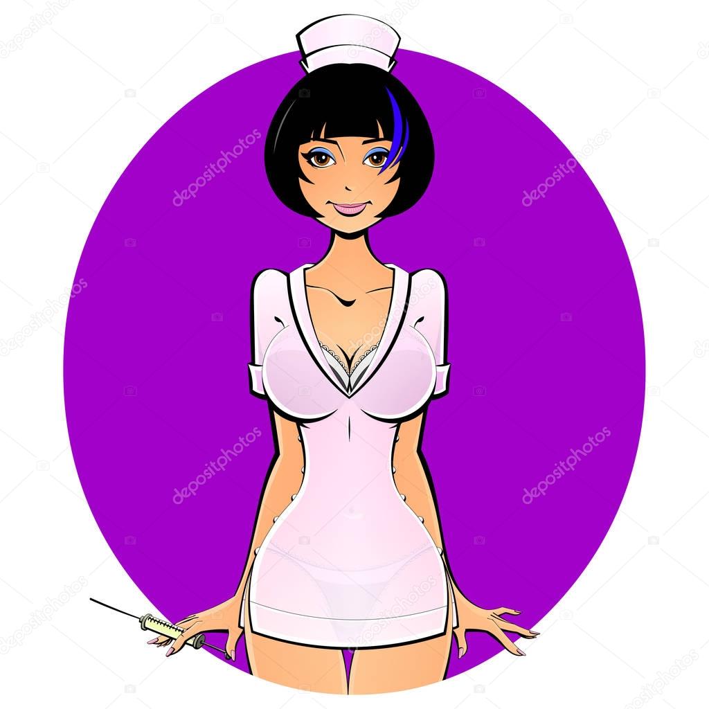 Sexy Nurse With A Syringe For A Shot Avatar Icon — Stock Vector