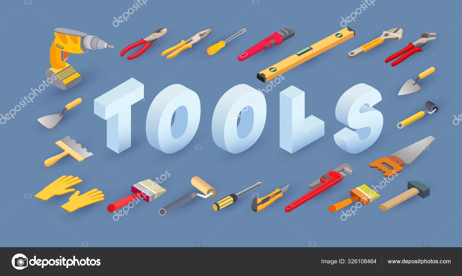 Isometric Construction Instruments and word Tools. Building services ...