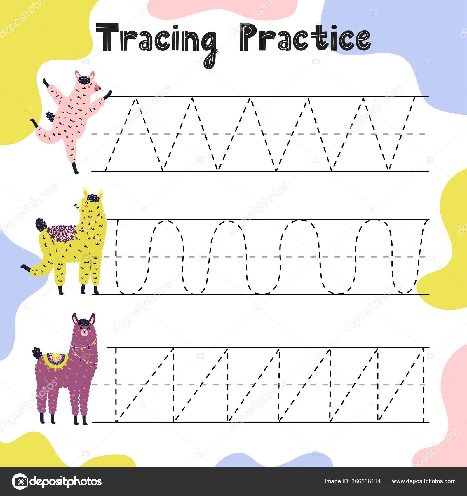 Trace line activity page for kids. Handwriting practice worksheet with ...