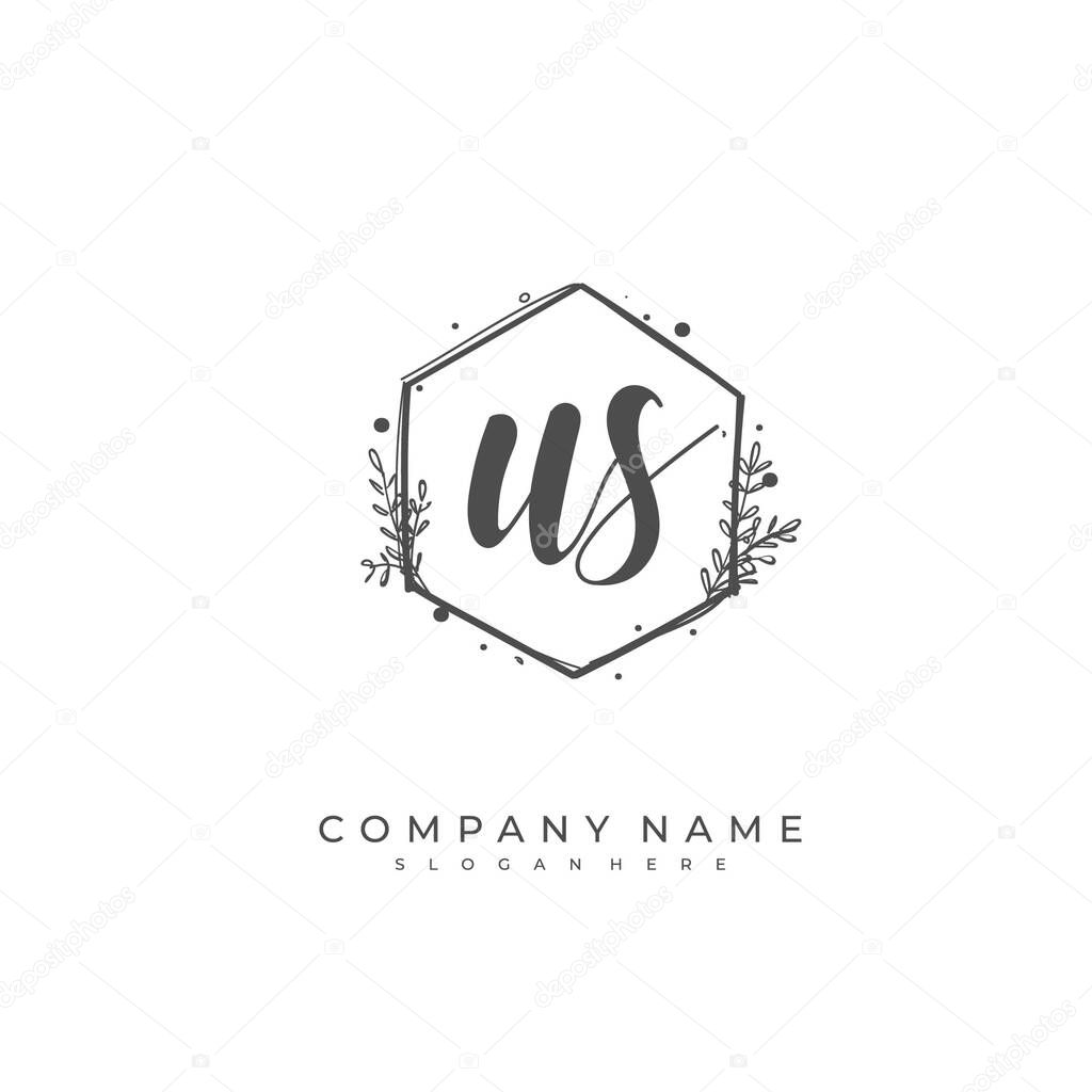 Letra inicial manuscrita U S US para identidad y logotipo. Plantilla de ...