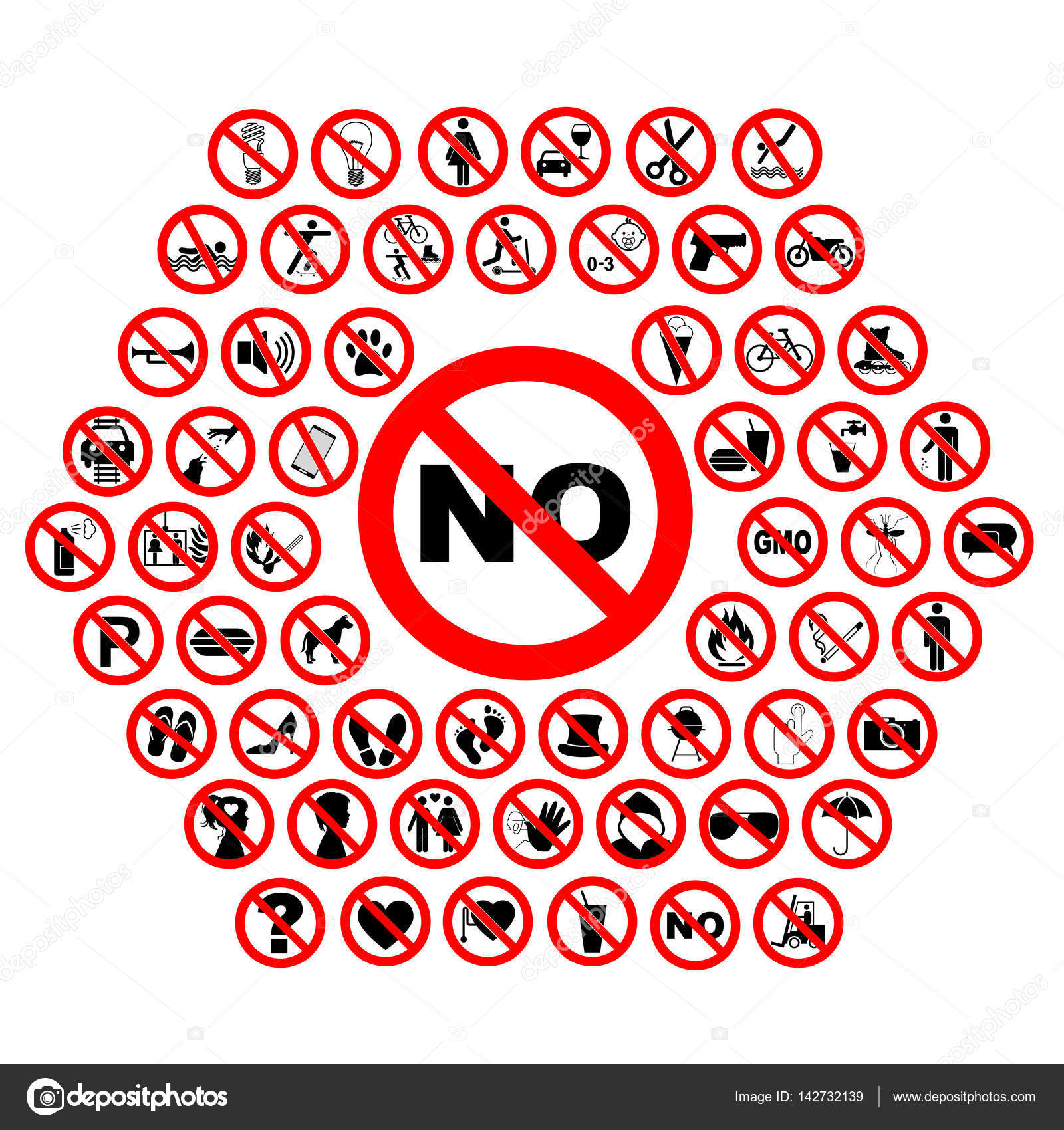 Verbod bord pictogrammen collectie, set van vectorillustratie ...