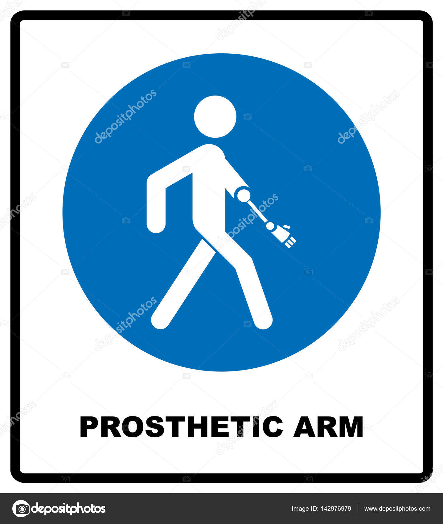 Prosthetic arm sign. Mandatory blue symbol isolated on white, vector ...