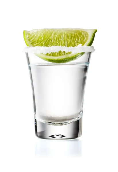 Tequila shot with juicy lime slice and salt on white background Stock ...