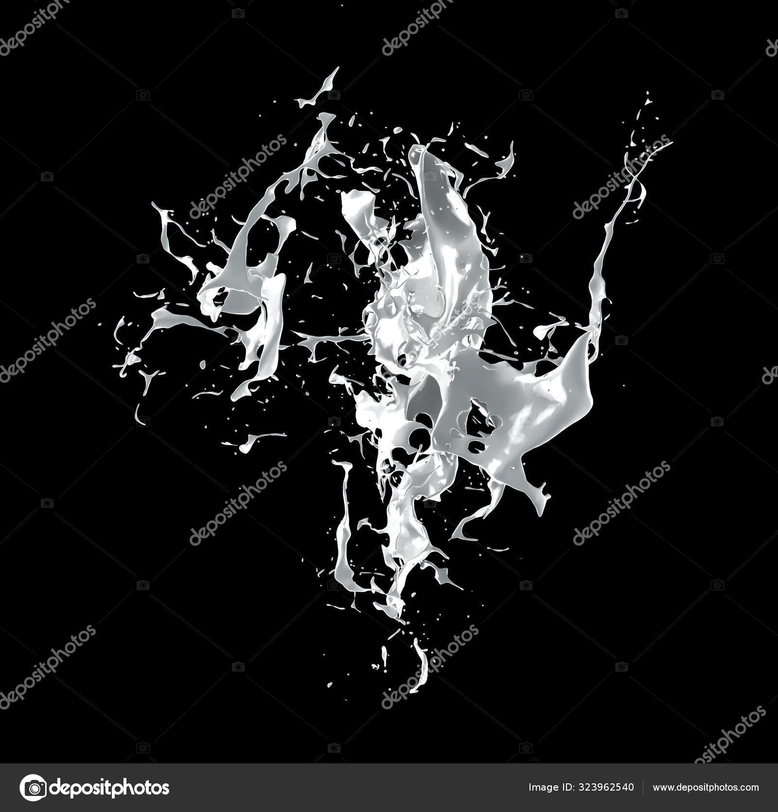 White splash isolated black background. 3d illustration, 3d rend ...