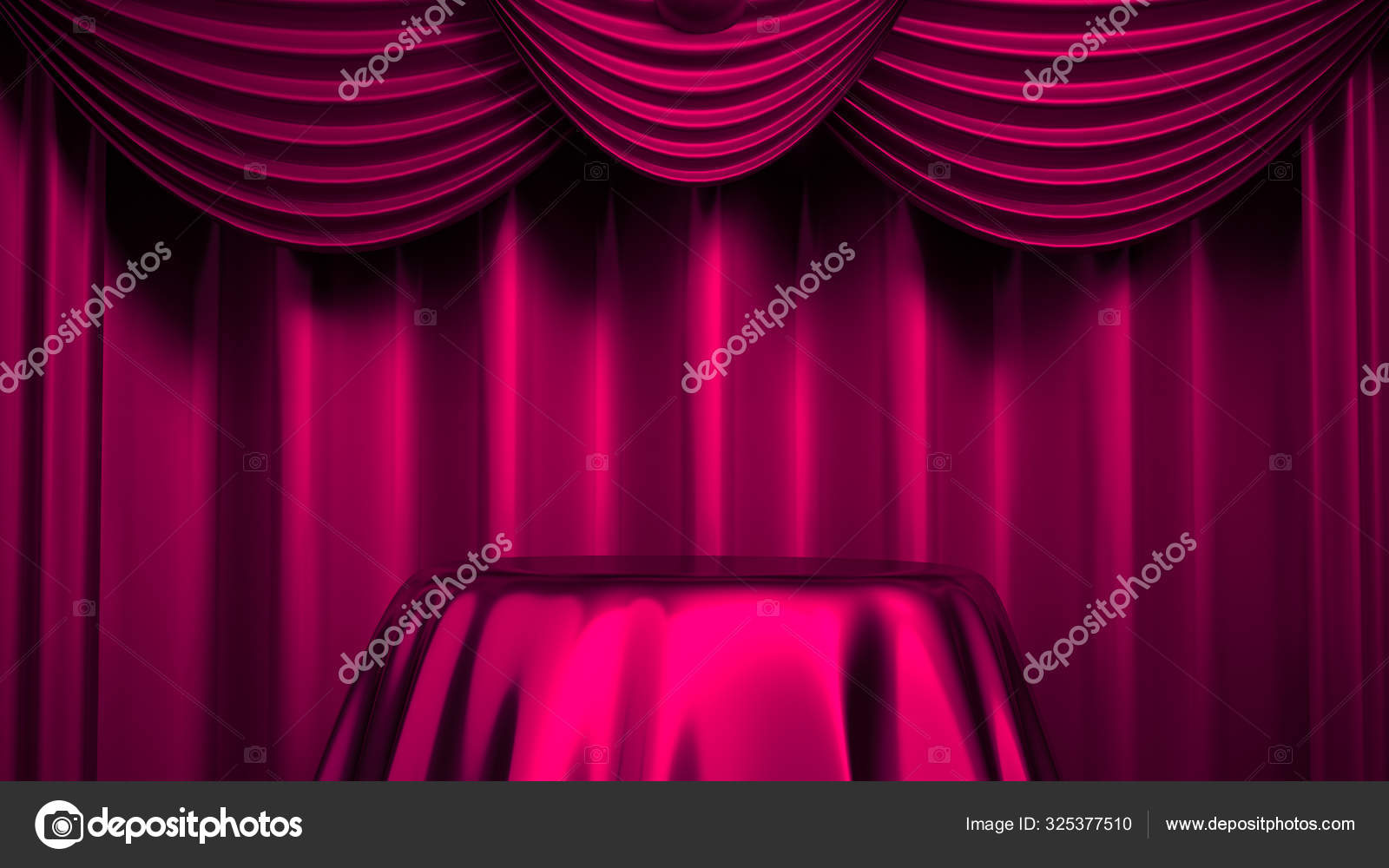 Beautiful, abstract background with curtain fabric, drape, pedestal ...