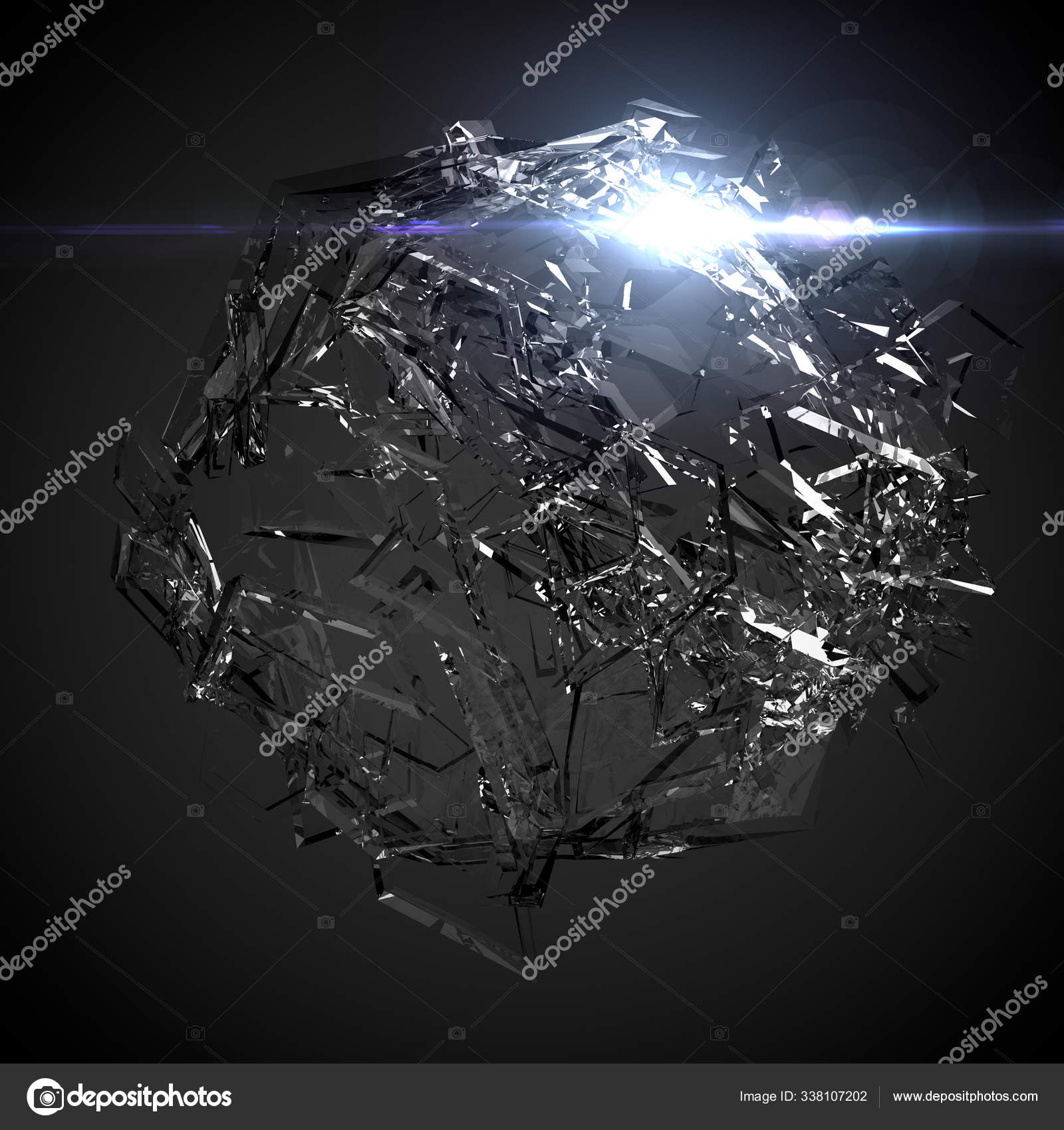 Broken glass sphere black background. 3d illustration, 3d rendering ...