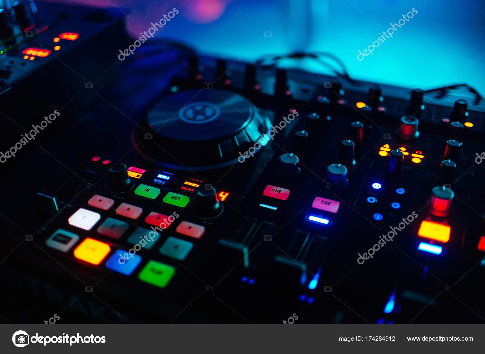 Backlit buttons for music professional mixer DJ to play musical Stock ...
