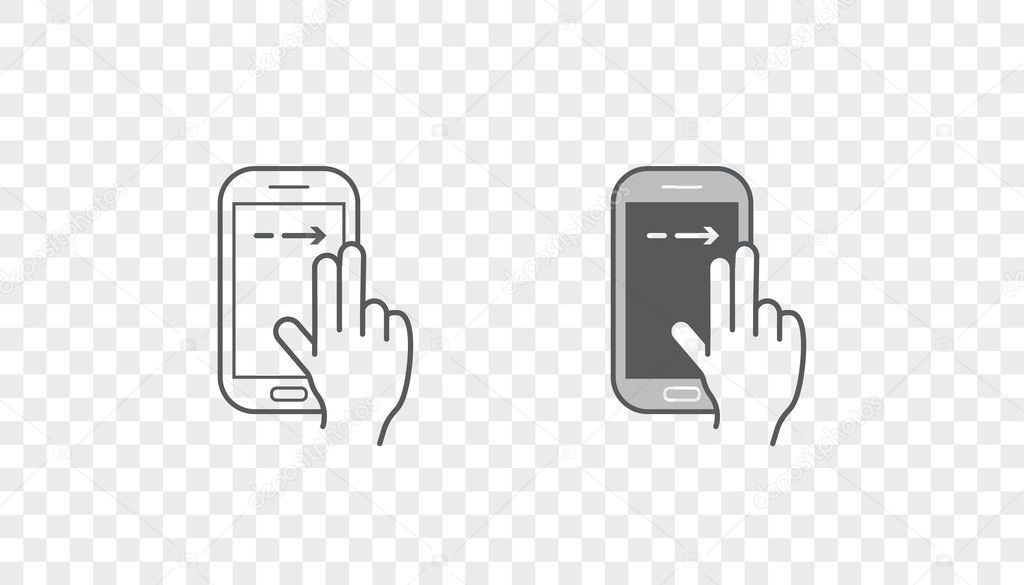Iconos con las manos sosteniendo dispositivo inteligente con gestos ...