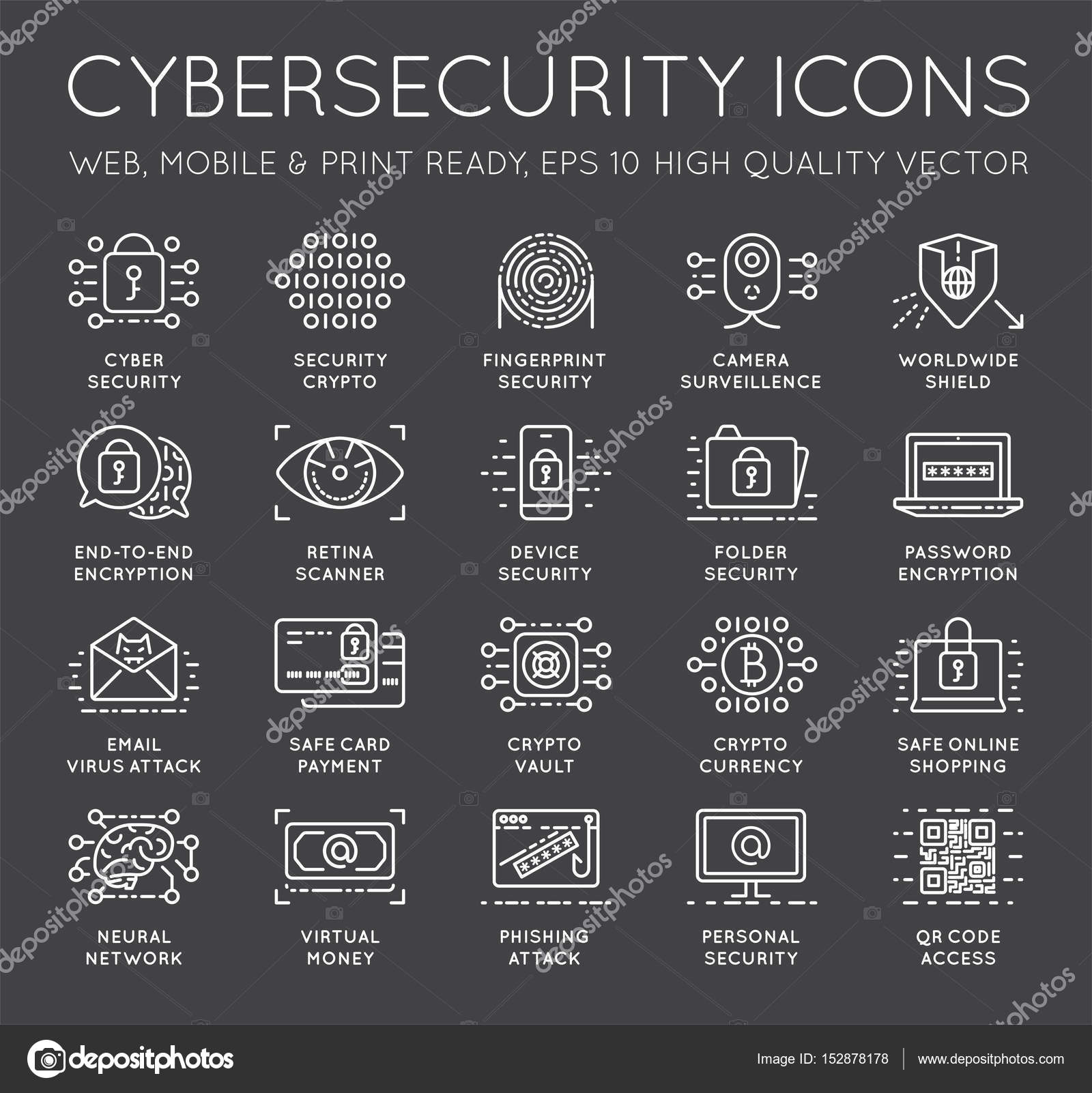 Conjunto de ícones de segurança cibernética Vetor de ©ckybe 152878178