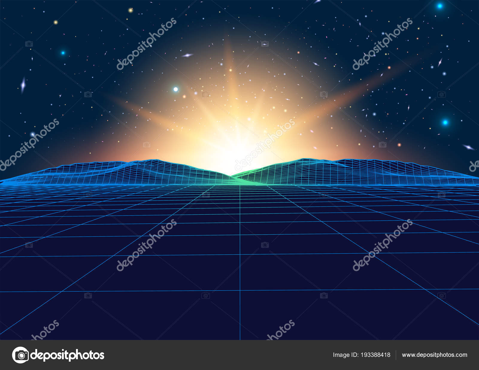 Vector Retro Futurism Old Vhs Style Landscape 1980S Style Digital Stock ...