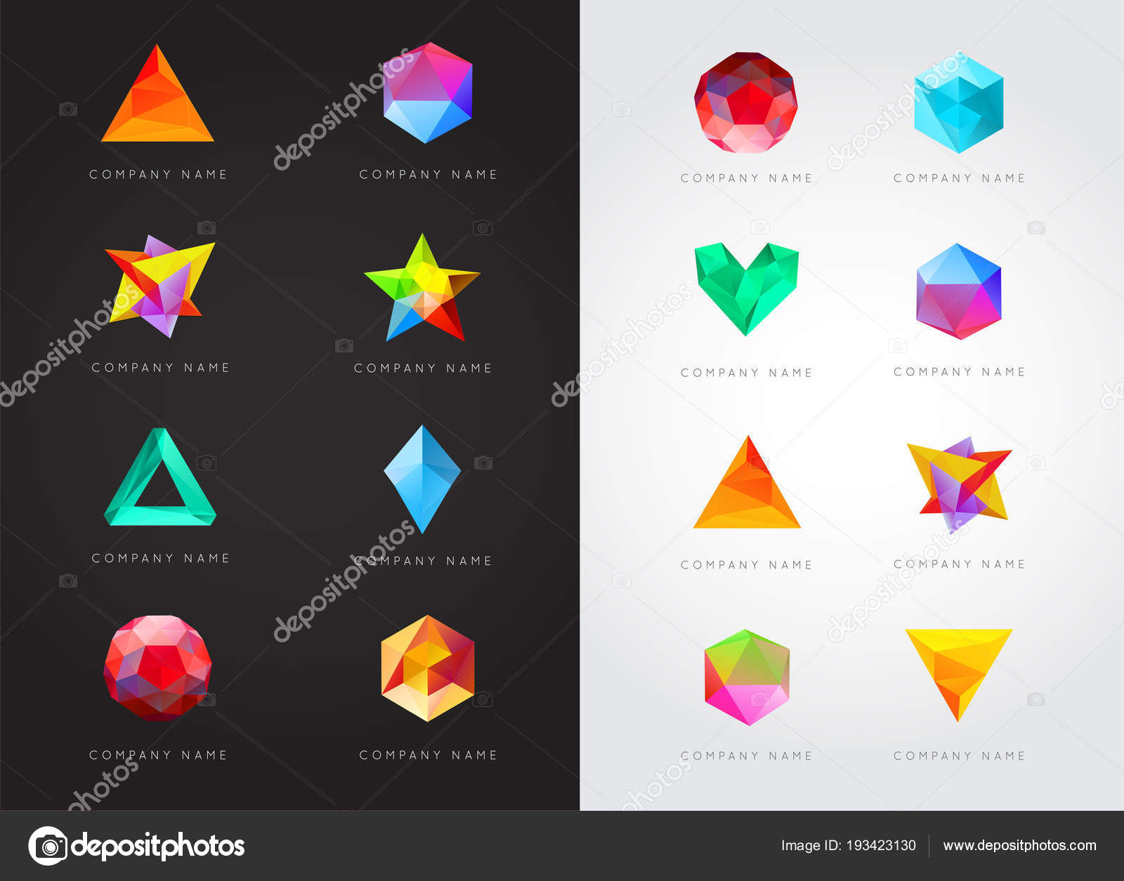 Big Set Geometric Shapes Unusual Abstract Vector Logo Polygonal ...