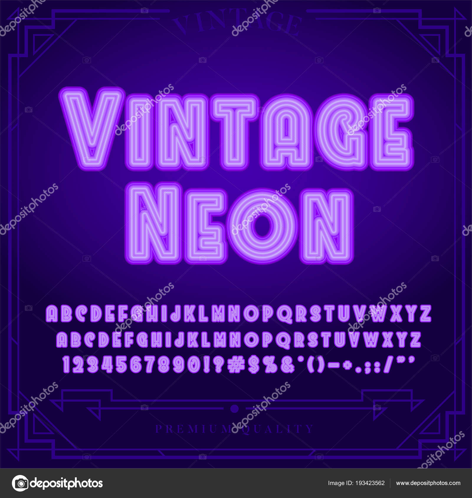 Bright Neon Alphabet Letters Numbers Symbols Sign Vector Night Show ...