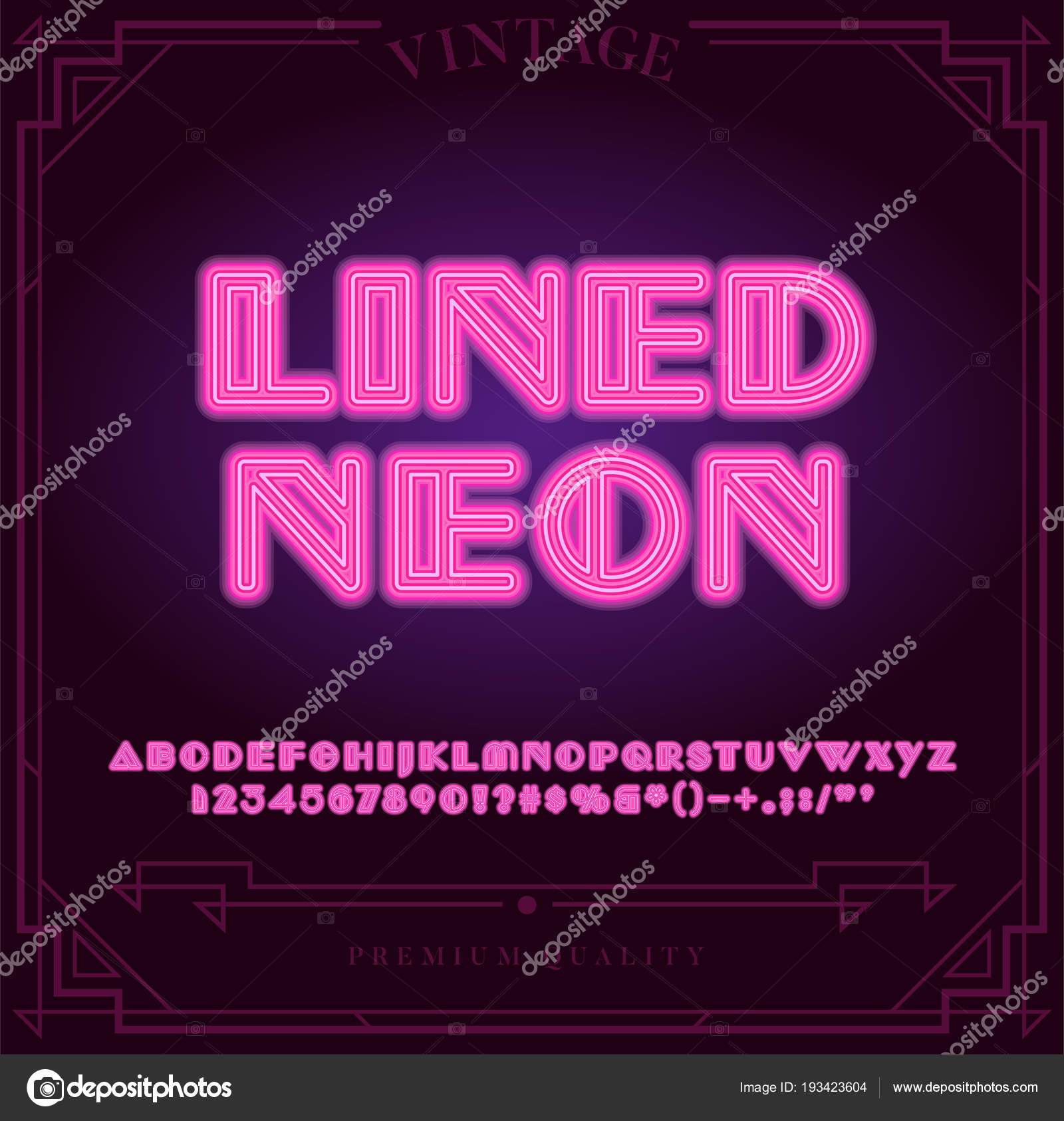 Bright Neon Alphabet Letters Numbers Symbols Sign Vector Night Show ...
