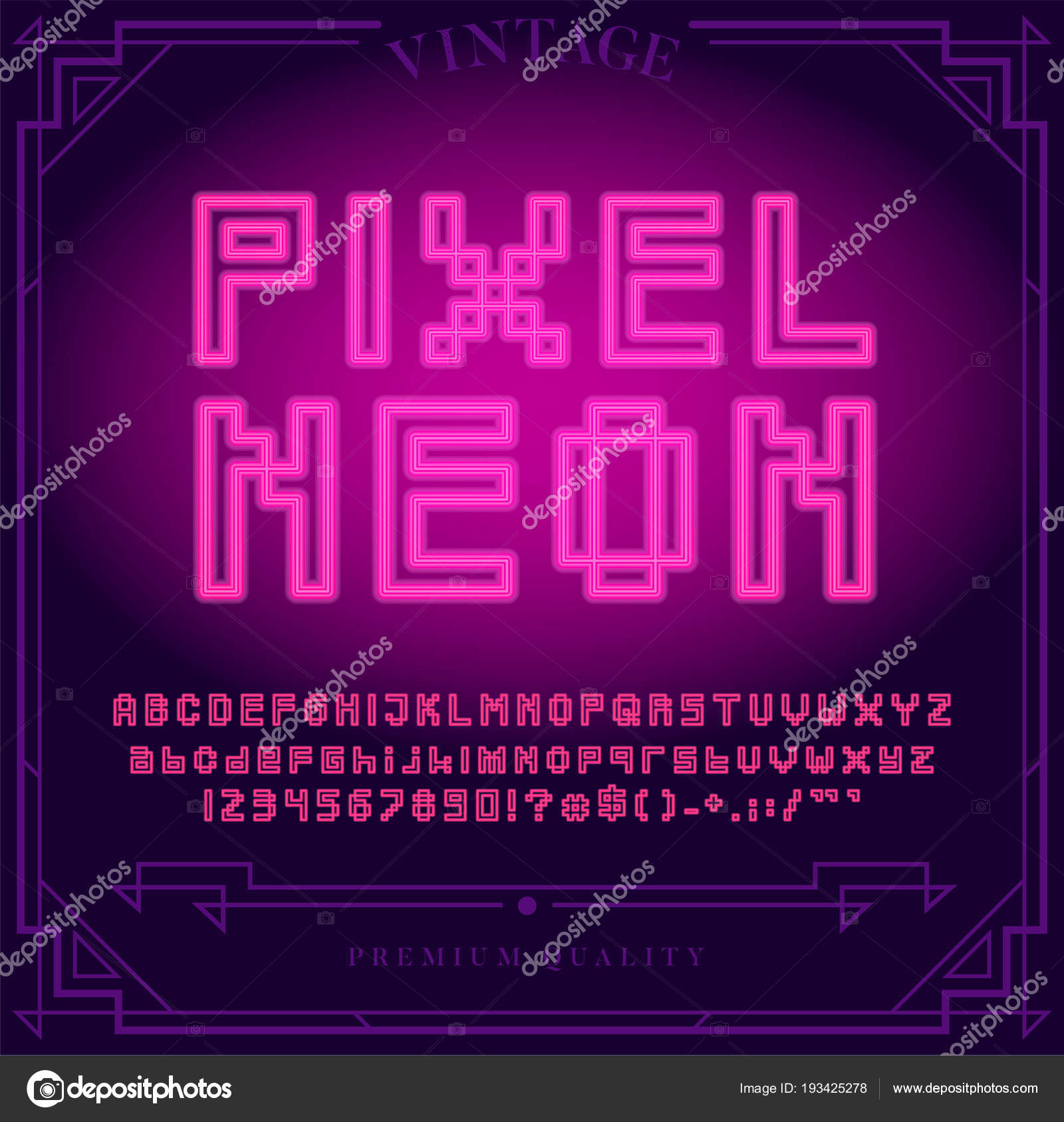 Bright Neon Alphabet Letters Numbers Symbols Sign Vector Night Show ...