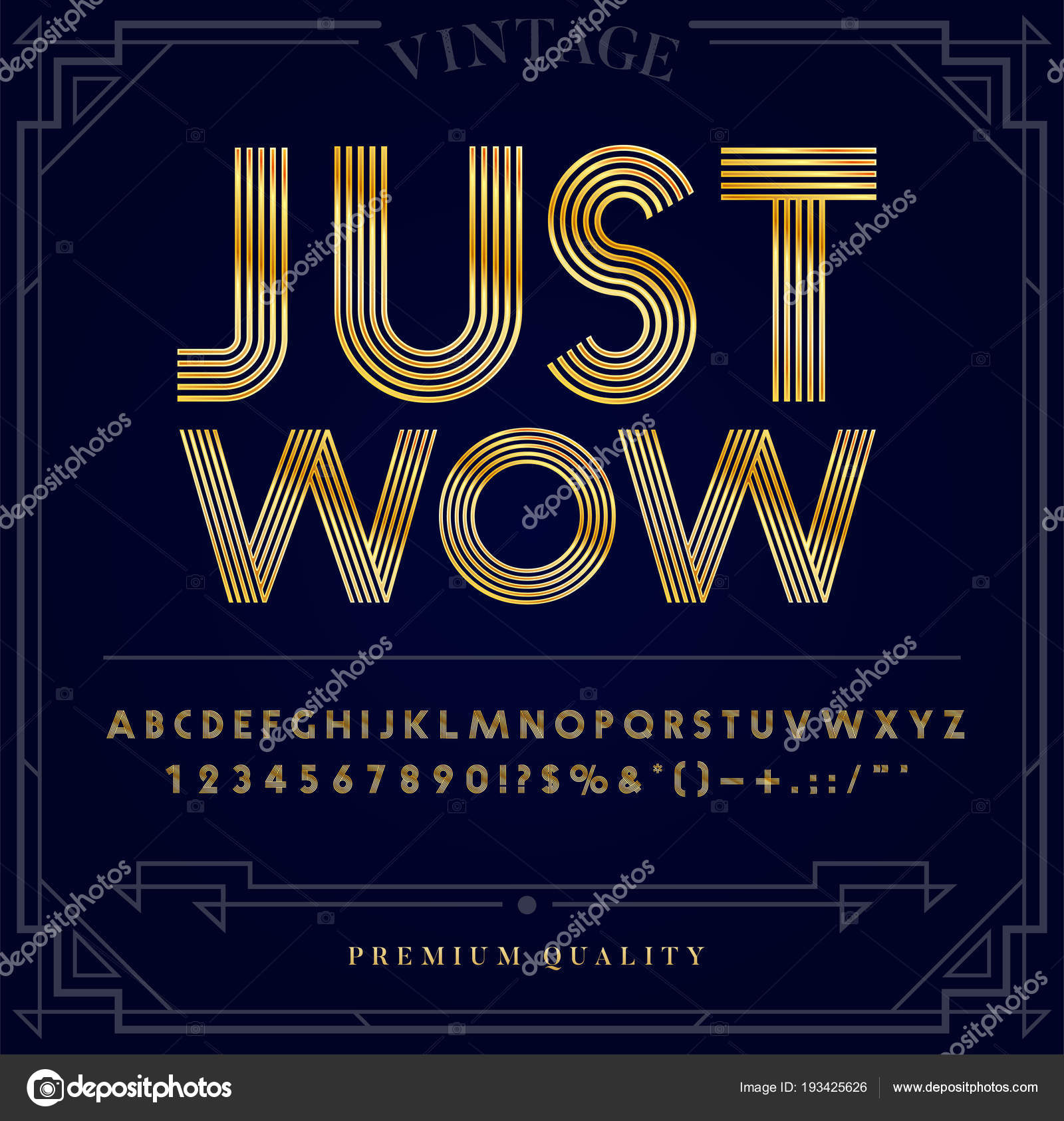 Gold Metallic Font Set Letters Numbers Special Characters Vector Stock ...