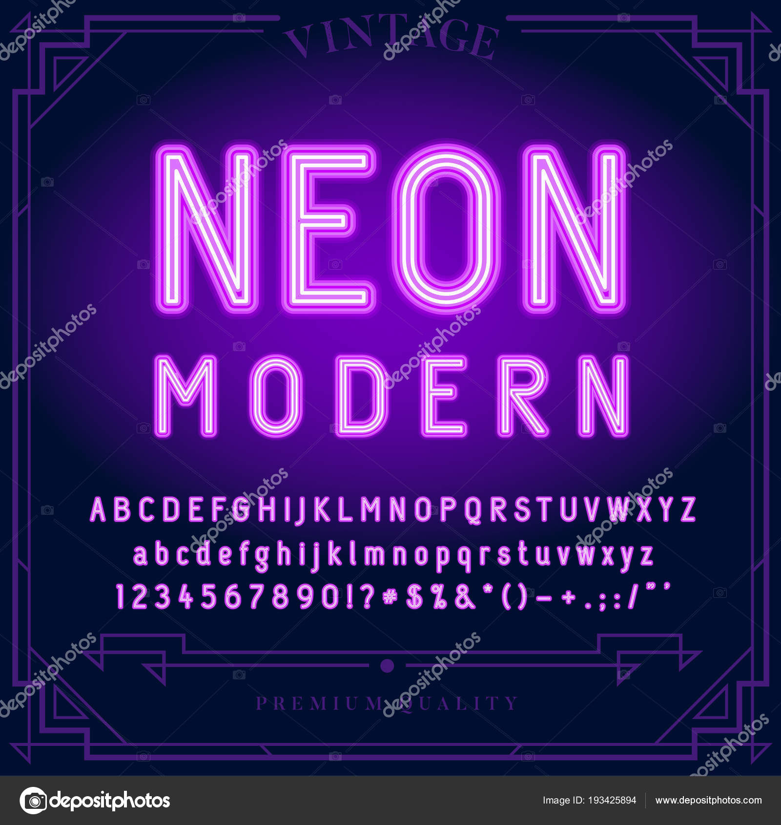 Bright Neon Alphabet Letters Numbers Symbols Sign Vector Night Show ...