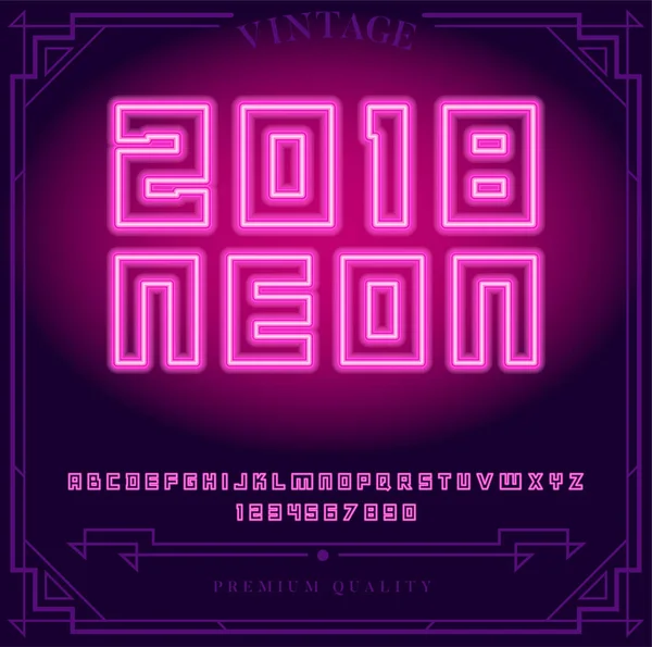 Ljust Neon Alfabetet Bokstäver Siffror Och Symboler Logga Vektor Natt ...
