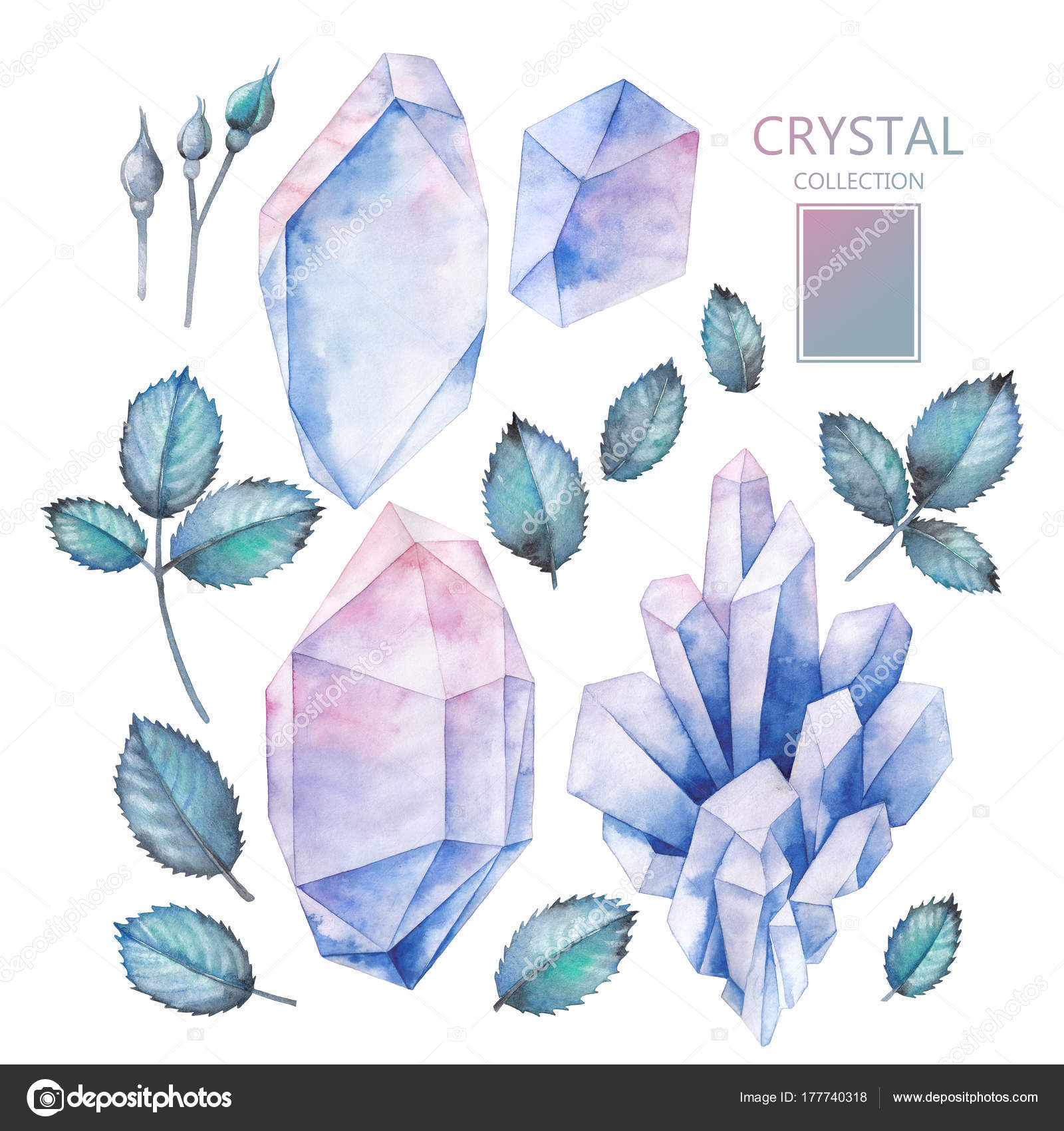 Watercolor crystals and leaves Stock Photo by ©homunkulus28 177740318