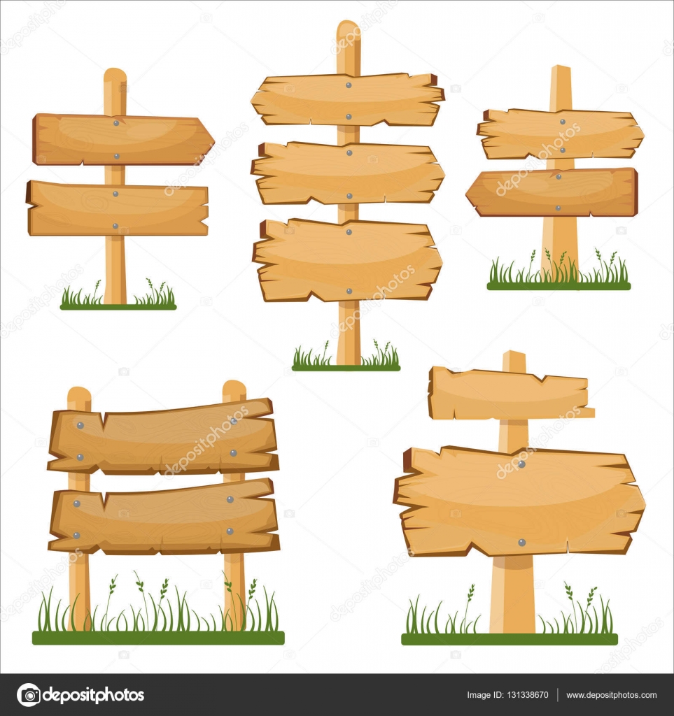 Conjunto de placas de madeira. Vetor desenho animado placa de madeira ...