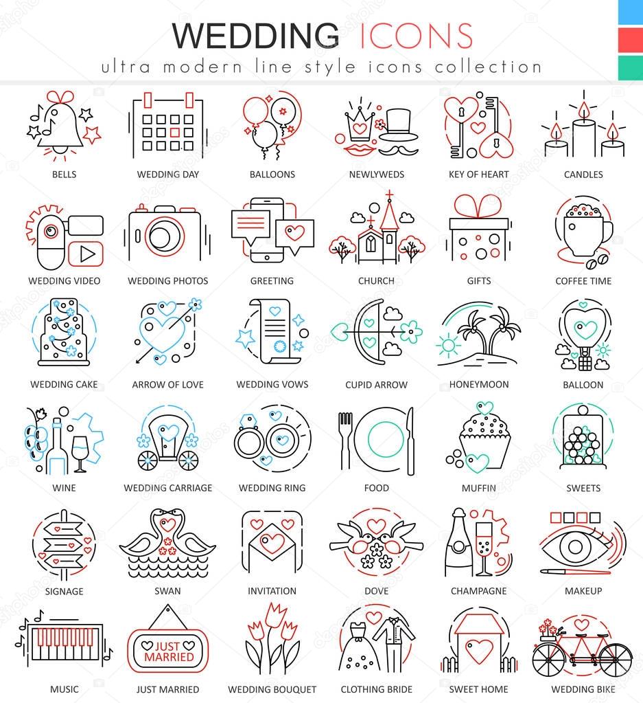 Vector Wedding color line outline icons for apps and web design ...