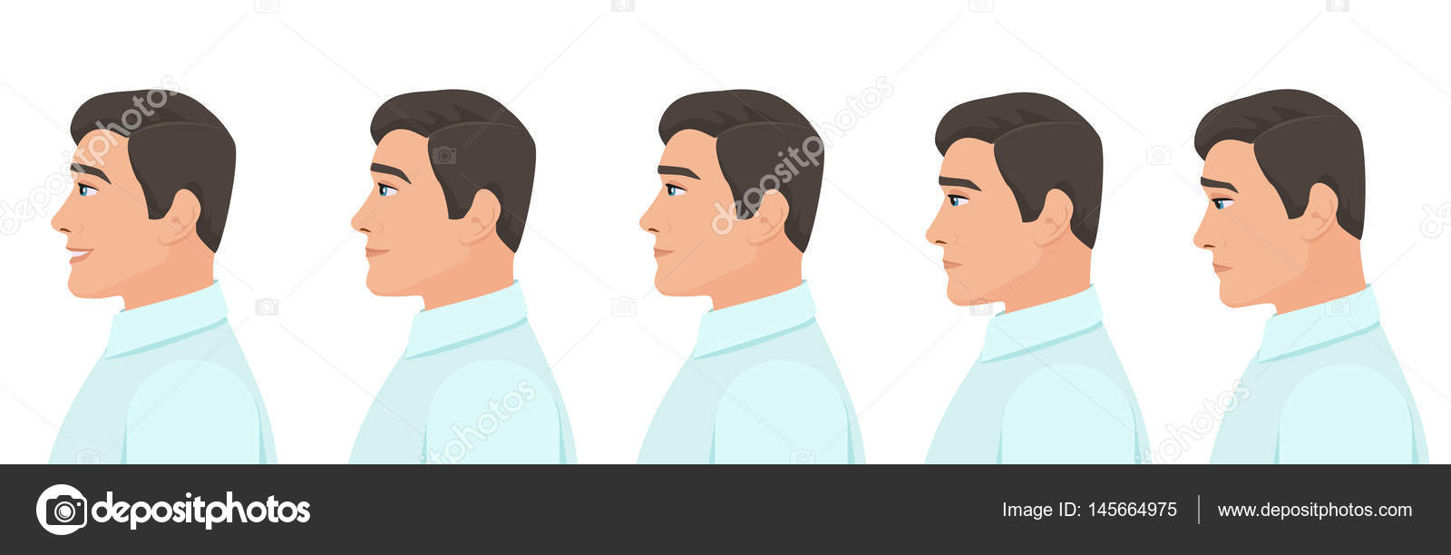 Male profile avatar expressions set. Man facial profile emotions from ...