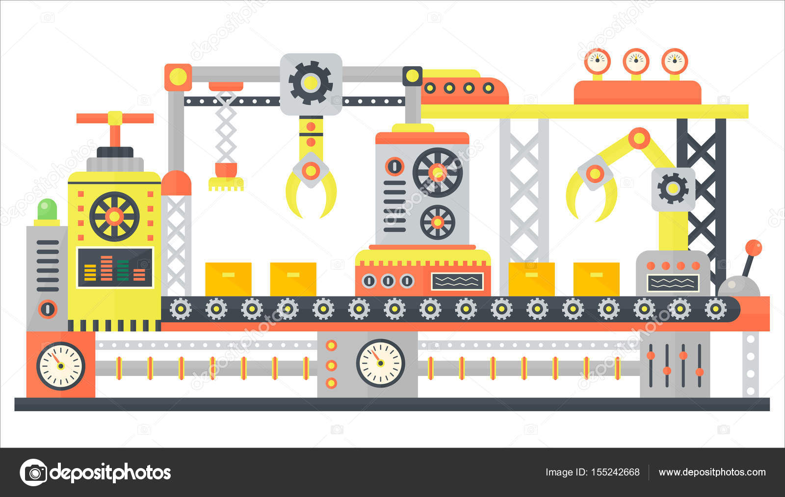 Industrial abstract machine line in flat style. Factory construction ...
