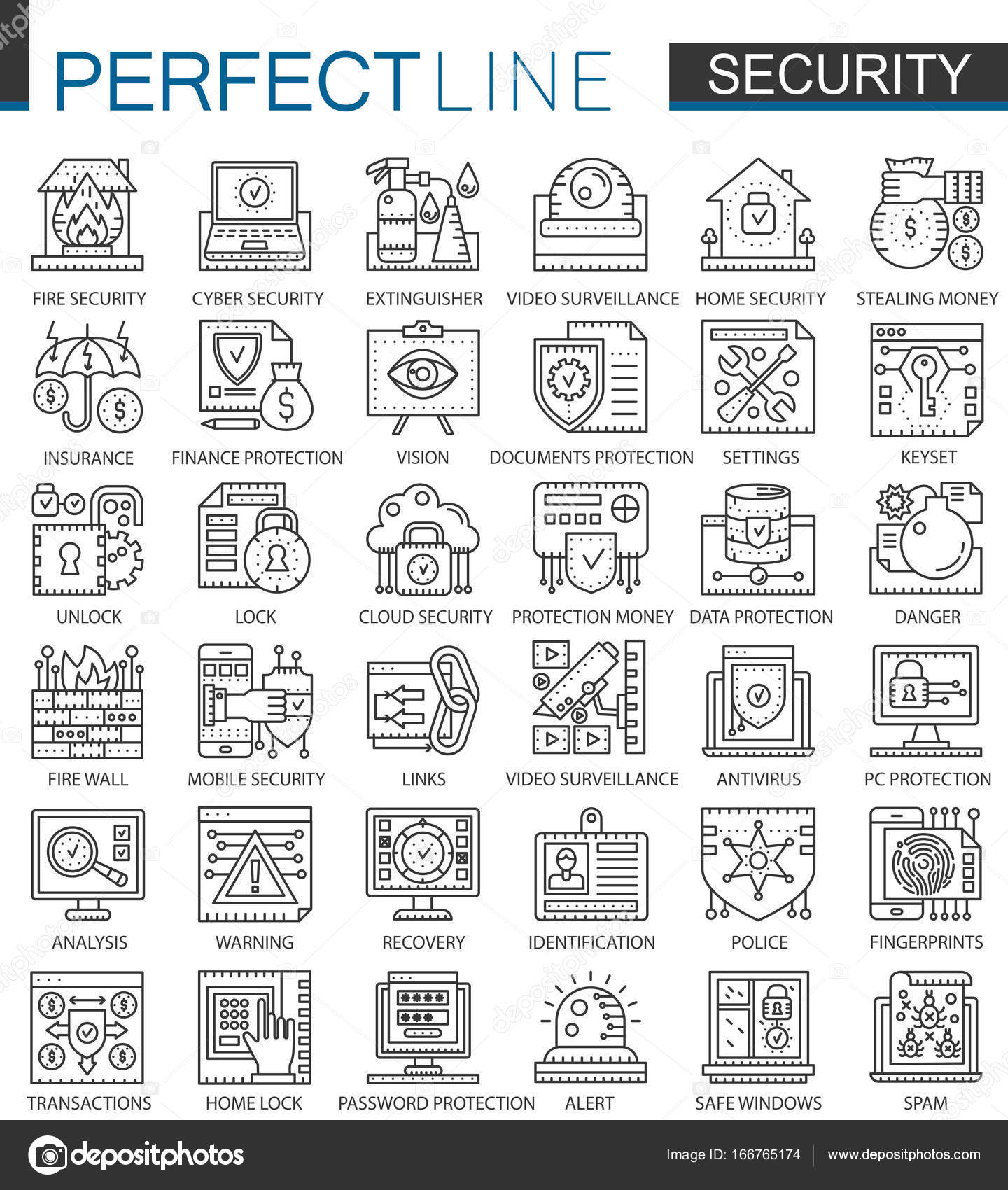 Security outline mini concept symbols. Data PC Protection technology ...