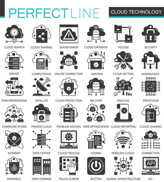 Nube de vectores y tecnología de big data mini iconos de concepto negro ...