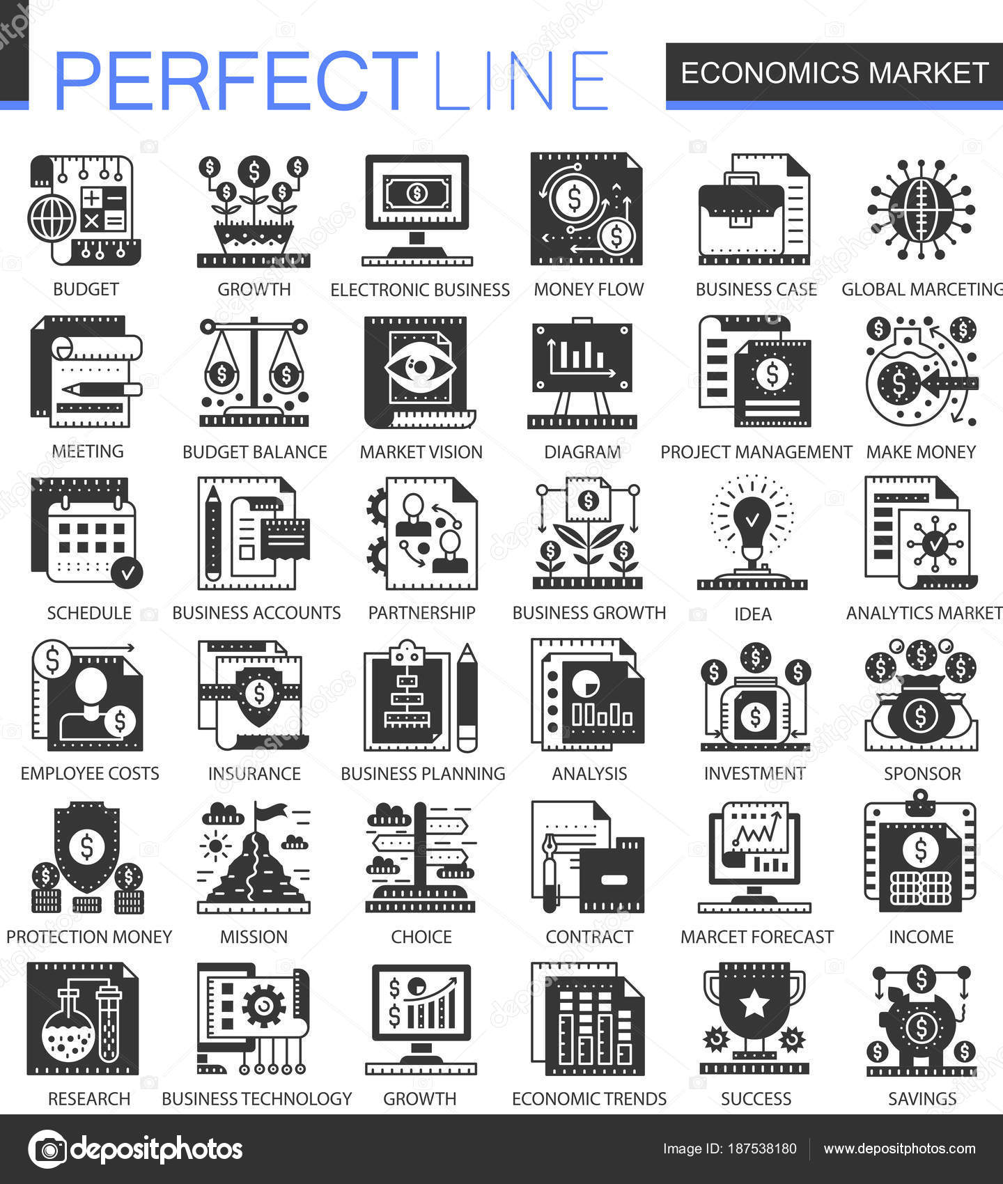 Vector Economics market black mini concept icons and infographic ...