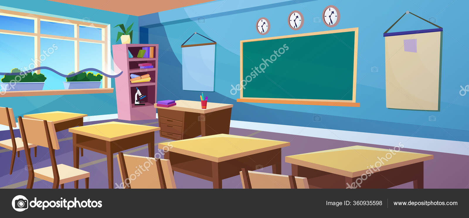 Secondary school classroom interior cartoon vector illustration concept ...