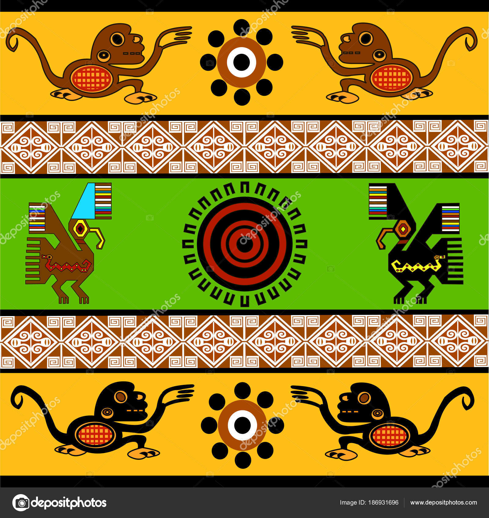 Aztekisk Soltegning Etniske Mønstre Indfødte Amerikanere Aztec Inca