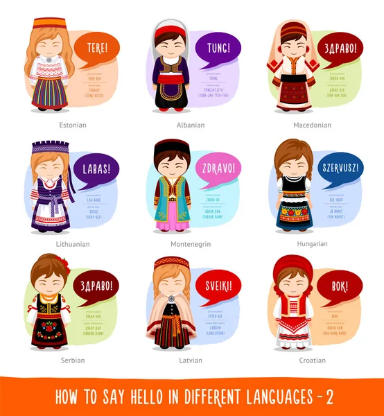Cartoon characters saying hello in different languages. — Stock Vector ...