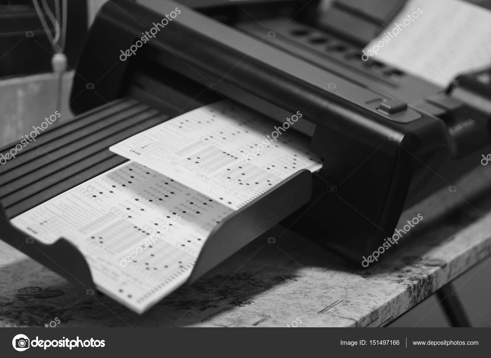 Optical mark recognition or OMR sheet on scanning machine Stock Photo ...
