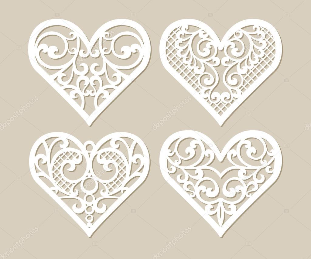 Set stencil lacy hearts with carved openwork pattern — Stock Vector ...