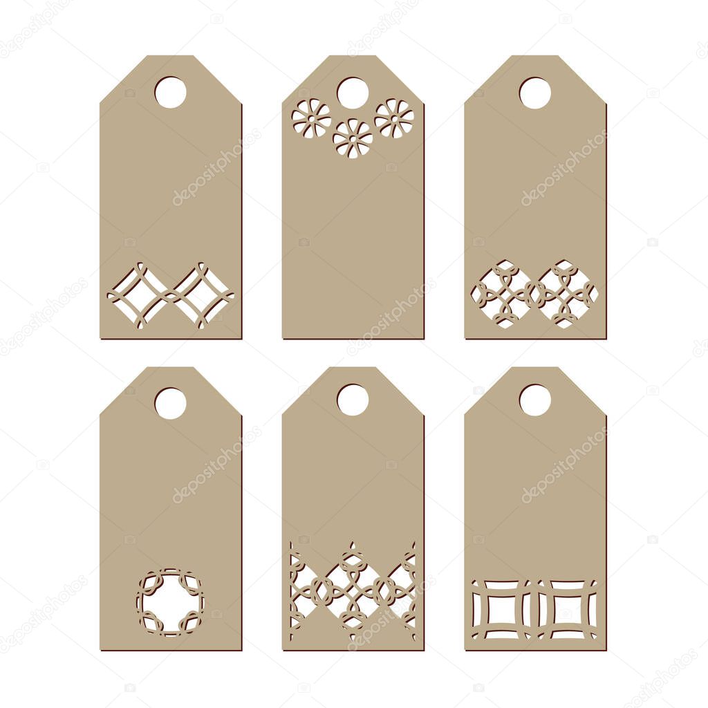 Establecer etiquetas de plantilla con un patrón calado tallado sobre un ...