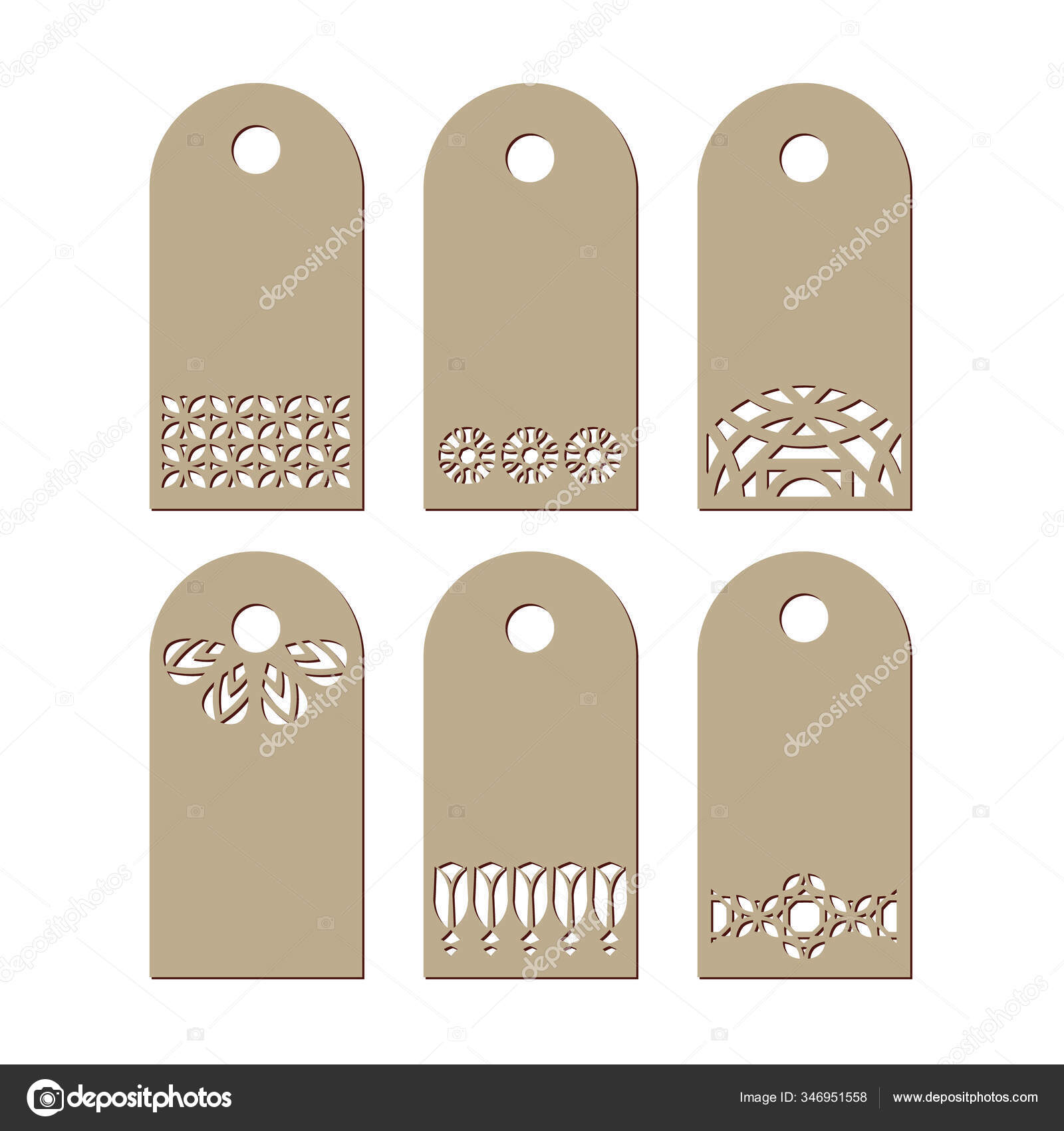 Set Stencil Labels Carved Openwork Pattern White Background Image ...