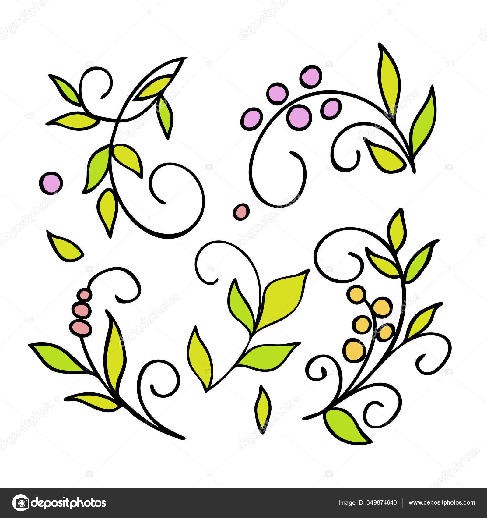 Collection Cartoon Flowers Floral Elements Wedding Design Birthday ...