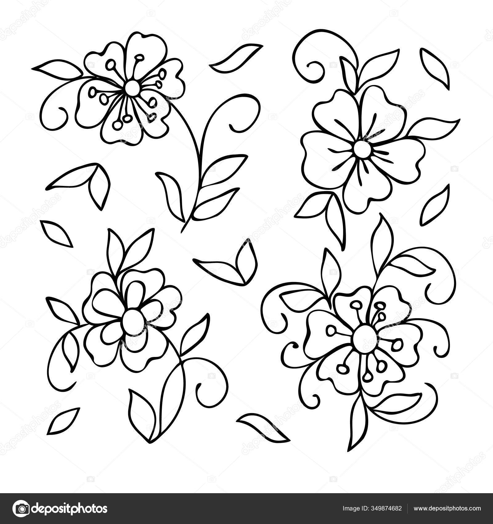 Collection Cartoon Flowers Floral Elements Wedding Design Birthday ...