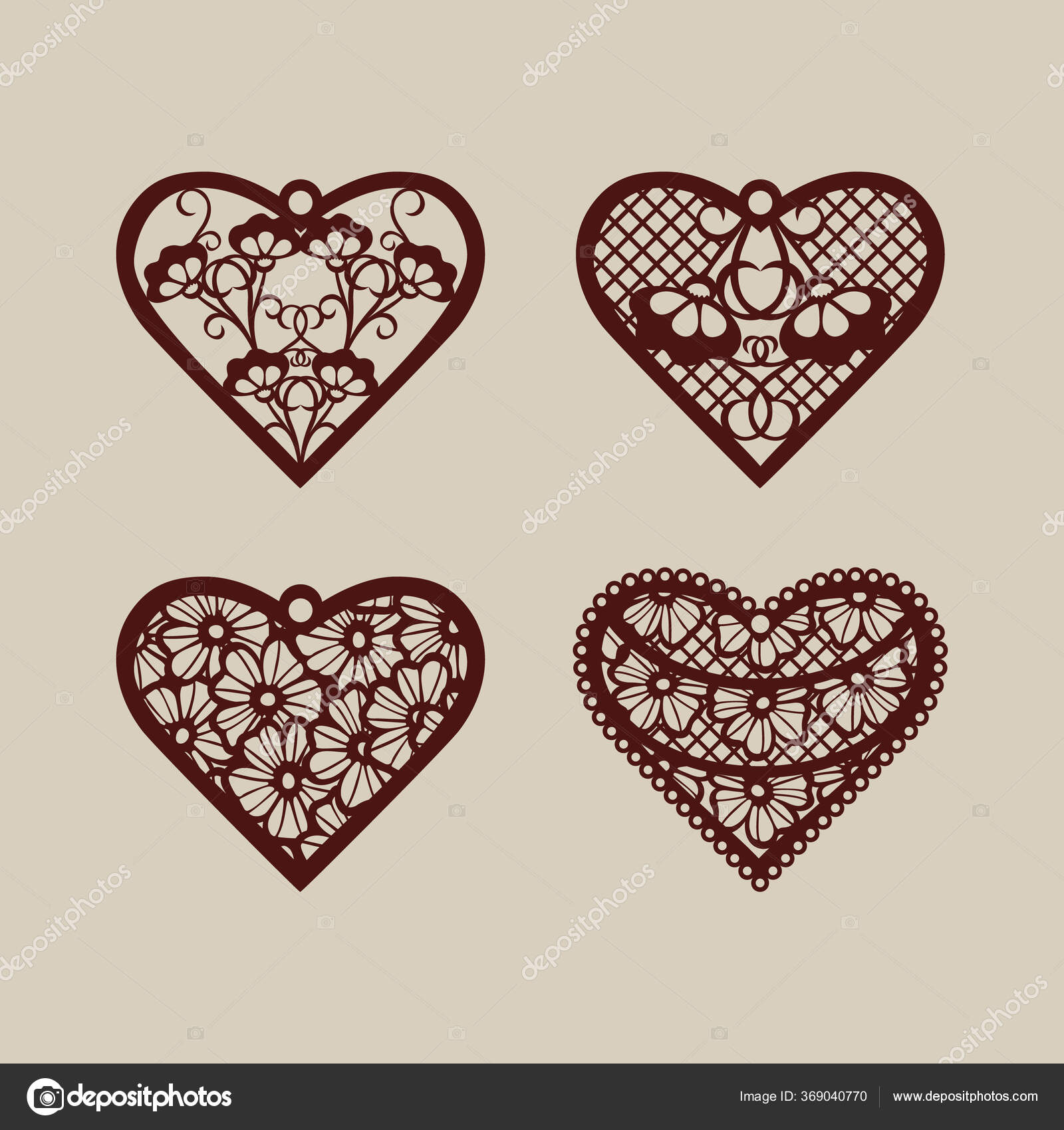 Establecer Corazones Encaje Plantilla Con Patrón Calado Tallado ...