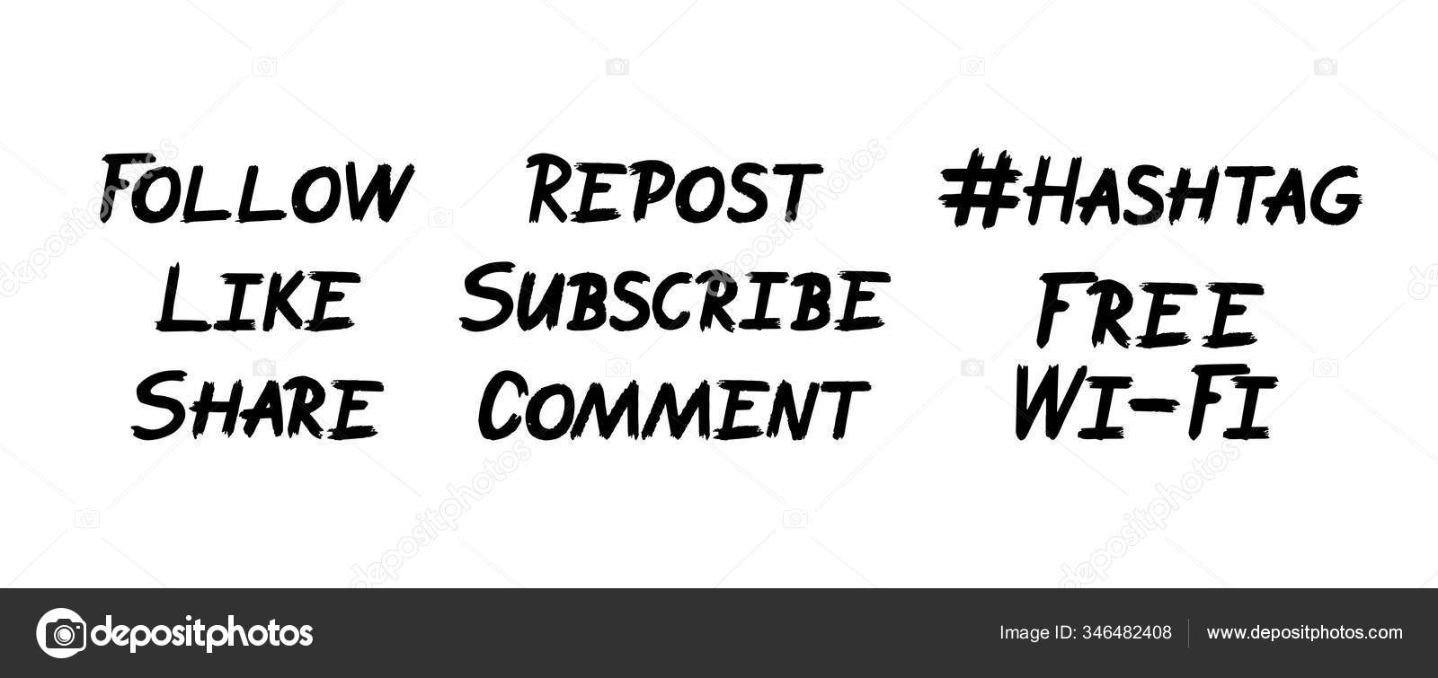 Set Handwritten Web Slang Text Social Media Blog Posts Follow Stock ...