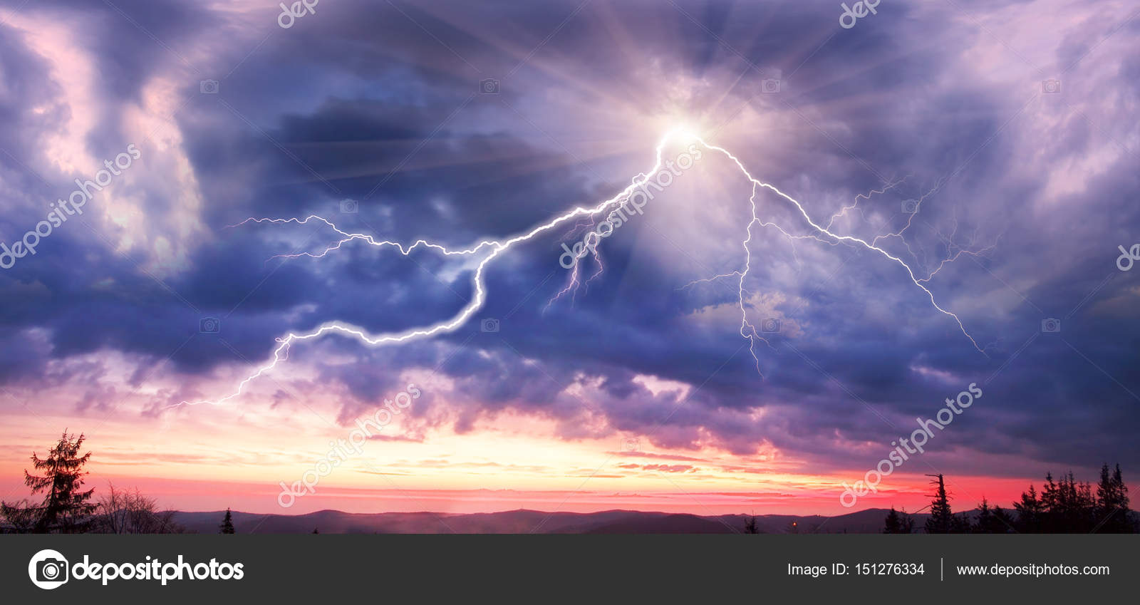 Lightning Storms At Sunset