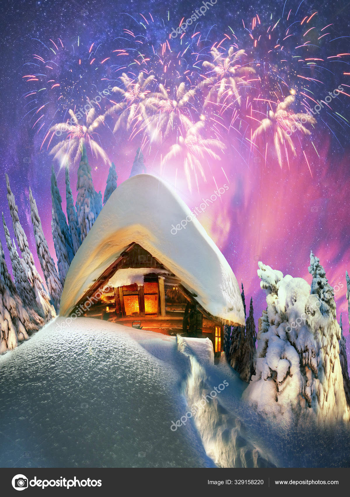 Fireworks in a mountain house Stock Photo by ©panaramka.ukr.net 329158220