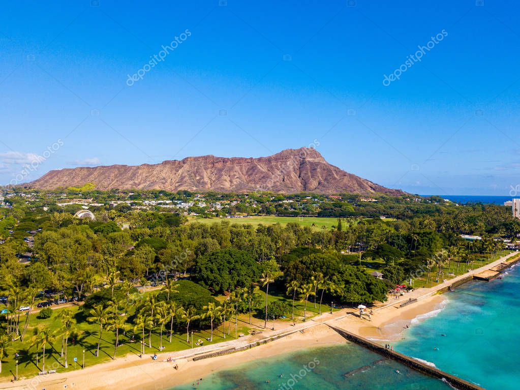 Honolulu Hawaii Aerial Skyline View Honolulu Diamond Head Volcano ...