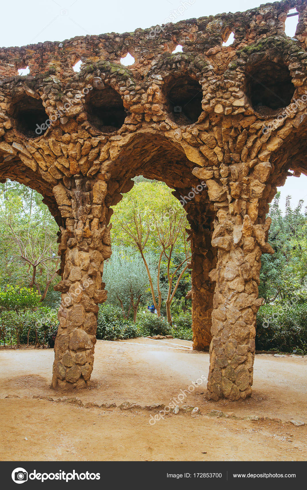 Columns Trees Made Stone Park Guell Designed Antoni Gaudi Barcelona ...